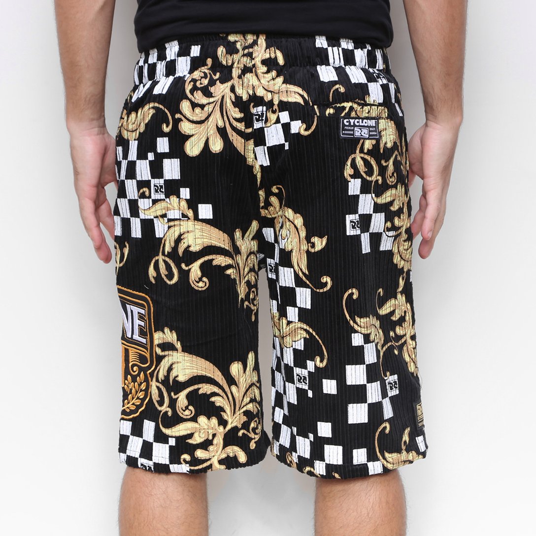 Bermuda Cyclone Veludo Chess Tribal Masculina - Preto | Clube Netshoes