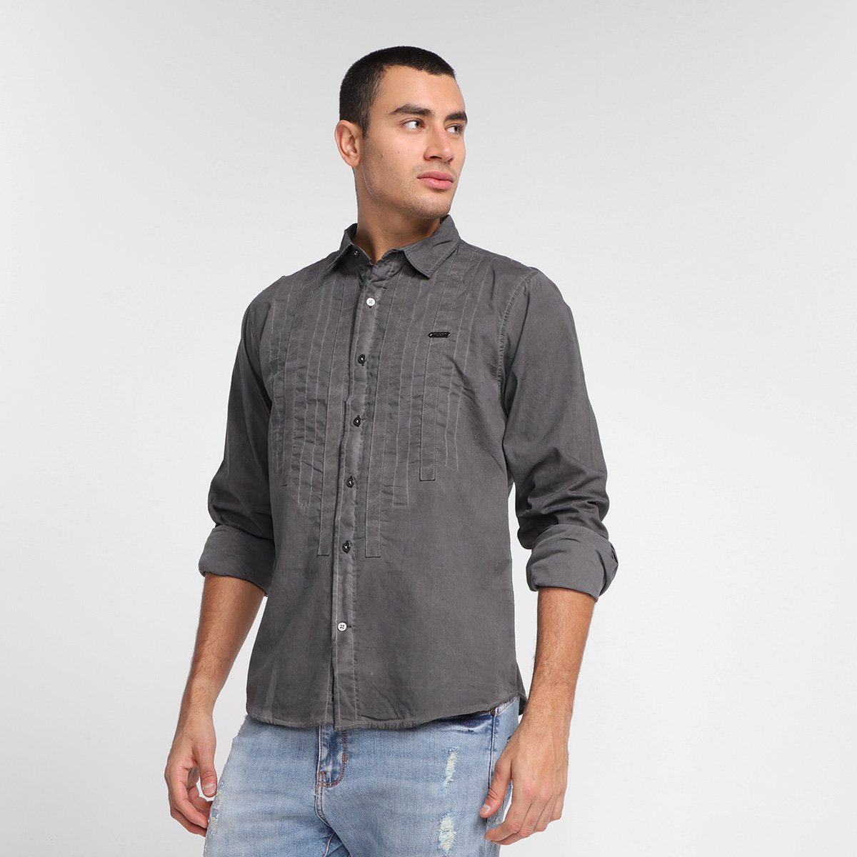 Camisa Dixie Manga Longa Recortes Masculina - Preto | Clube Netshoes